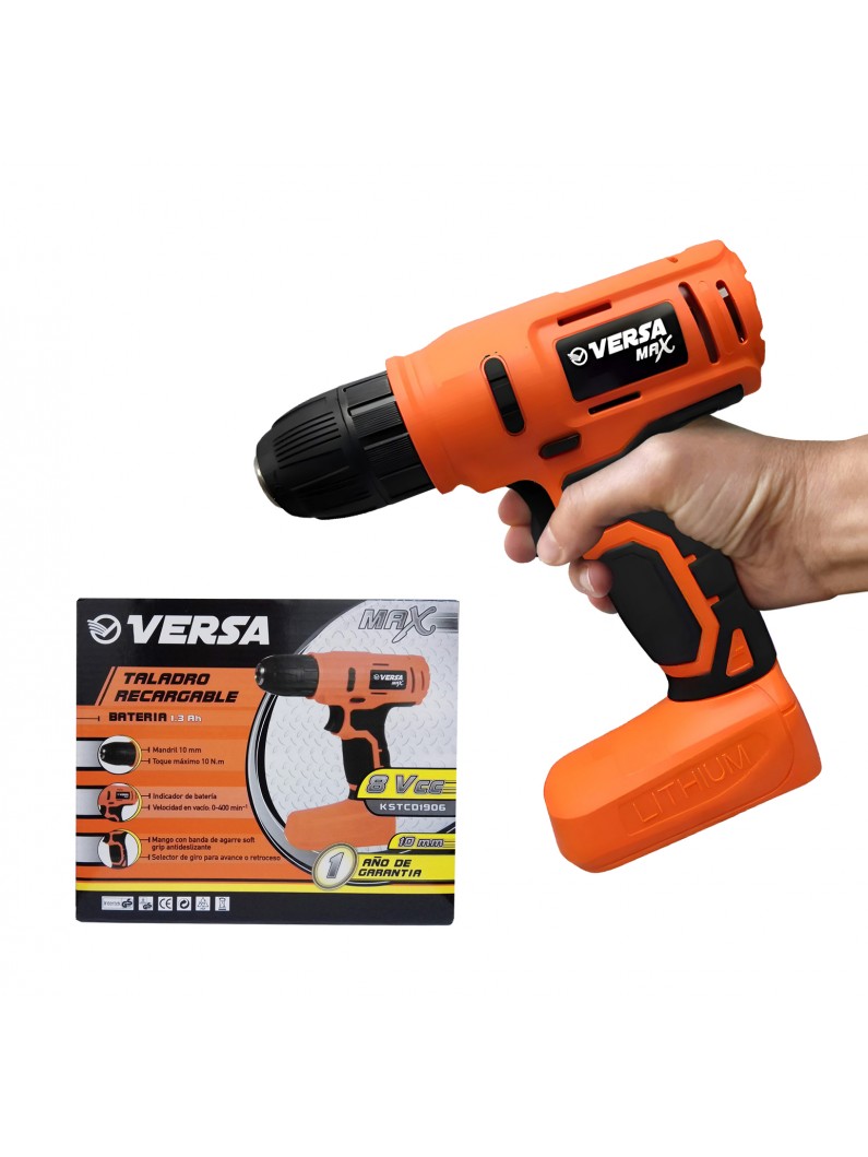 TALADRO RECARGABLE 10mm 8V - VERSA MAX - Carpinteria Versa Herramientas